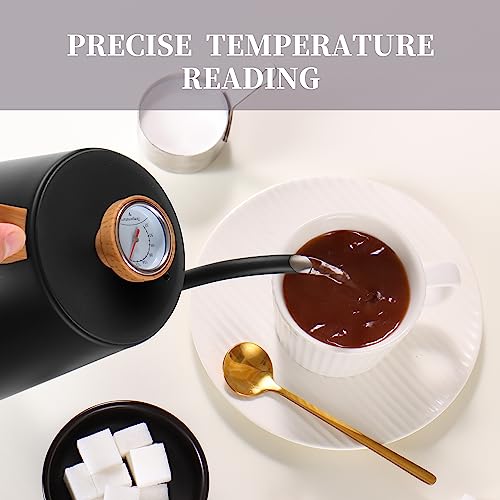 Nueve&Five Gooseneck Electric Kettle with Thermometer, Black Electric Kettle 1L with Auto Shut-Off,1000W Hot Water Kettle of Stainless Steel, Pour Over Kettle for Coffee & Tea