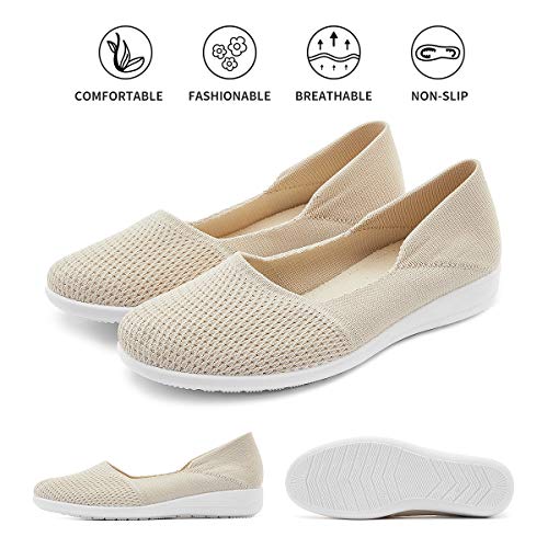 hash bubbie Women's Casual Sneakers Slip on Mesh Tennis Shoes Work Nurse Flat Shoes（Mesh Beige.US8）