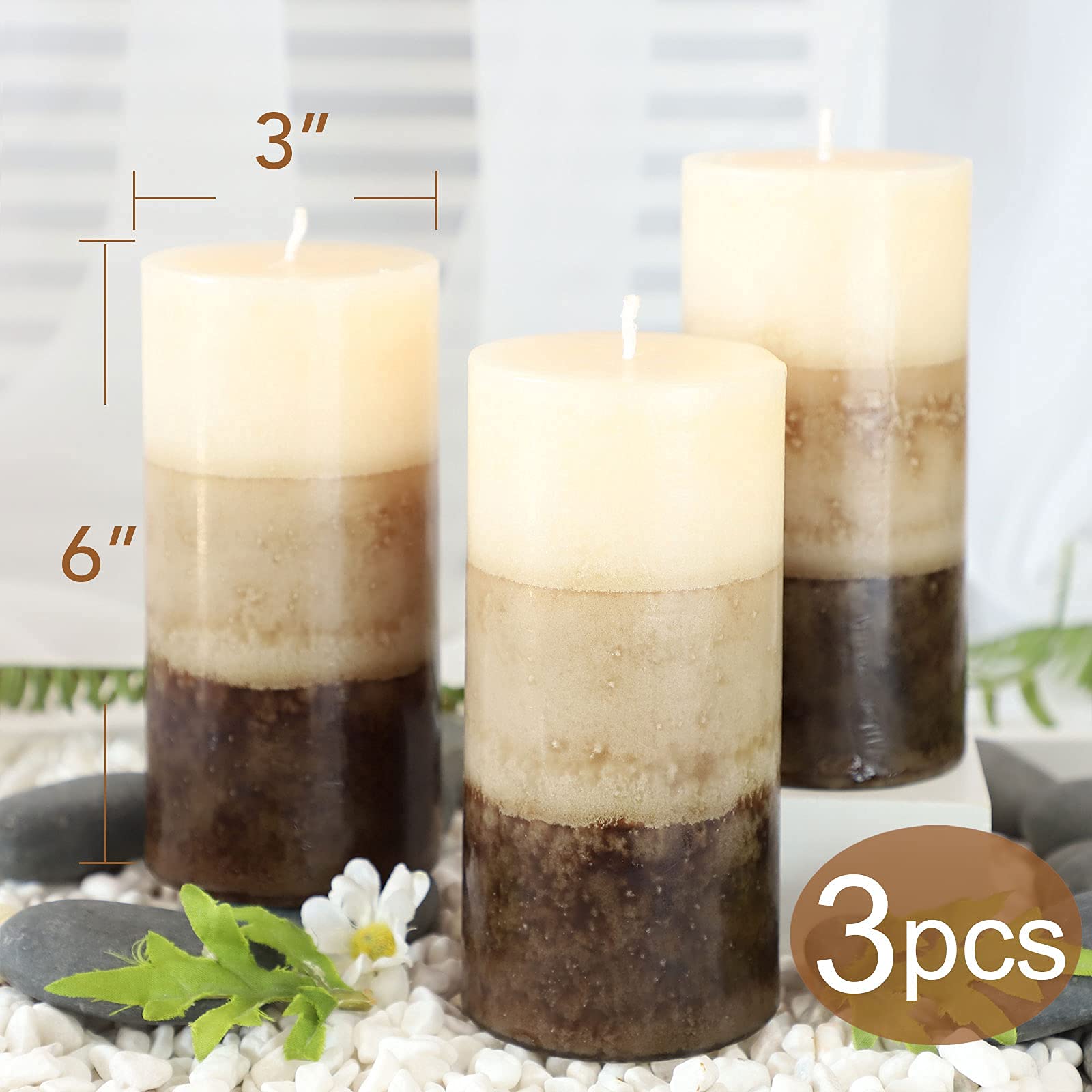 Petristrike Pillar Candles, Scented Candle, Set of 3 Vanilla Cupcake Aromatherapy Candles for Home Scented, Woman Gifts, Bathroom, Spa, Wedding (3 × 6")