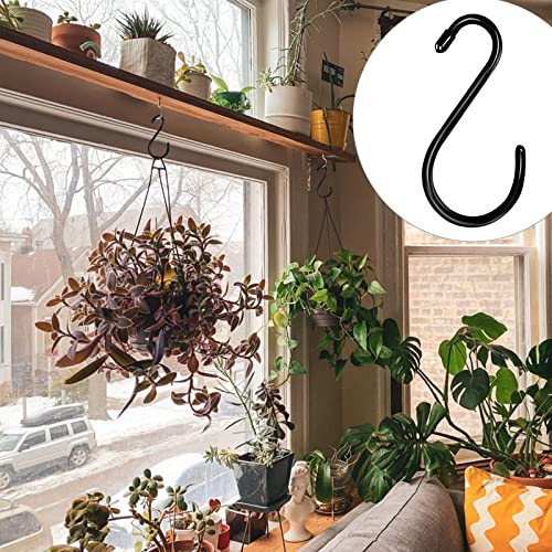Gutapo 6 Pack Black Large Rubberized Coated S Hooks Non-Slip Heavy Duty Closet Patio Hanger for Hanging Plants Clothes Purses Backpacks Hats Tote Towels Bird Feeders Kitchenware Cups