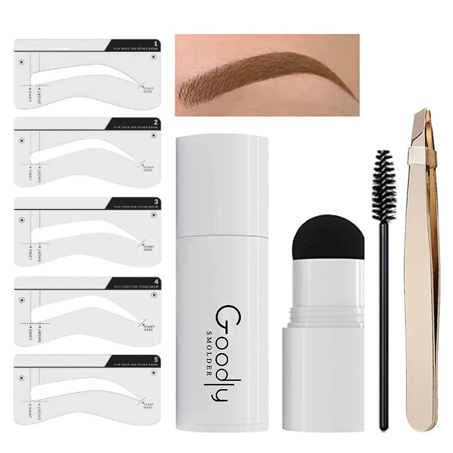 EGLD GOODLY by ELAN Gold Eyebrow Stamp Stencil Kit w/ Bonus Eyebrow Tweezer Included | Perfect for One Step Eyebrow Shaping | Waterproof and Long Lasting Finish, Medium Blond