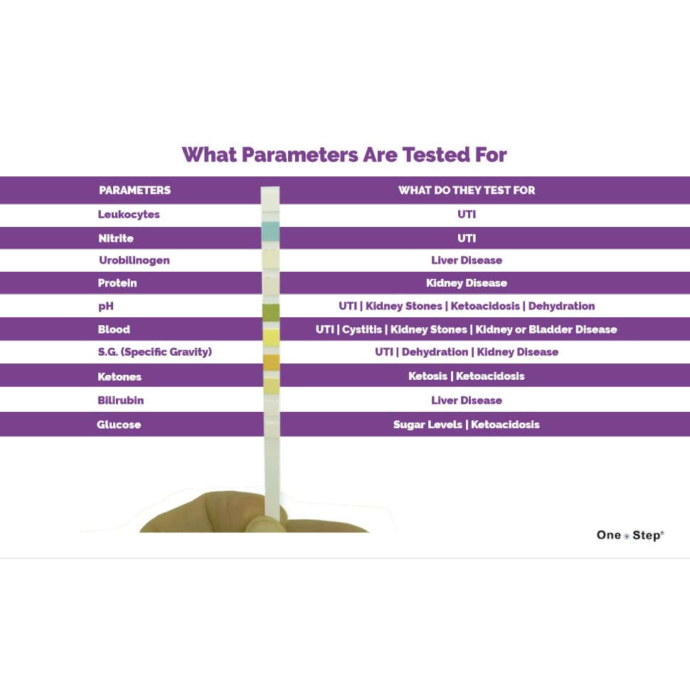 One Step Pet Urine Test Strips, 50 x Urinalysis Parameter Tests for Dogs, Cats, Vets & Animals. Accurate Testing for Veterinarians Detects UTI, Diabetes, Bladder, Kidney, Liver, SG, pH, Glucose