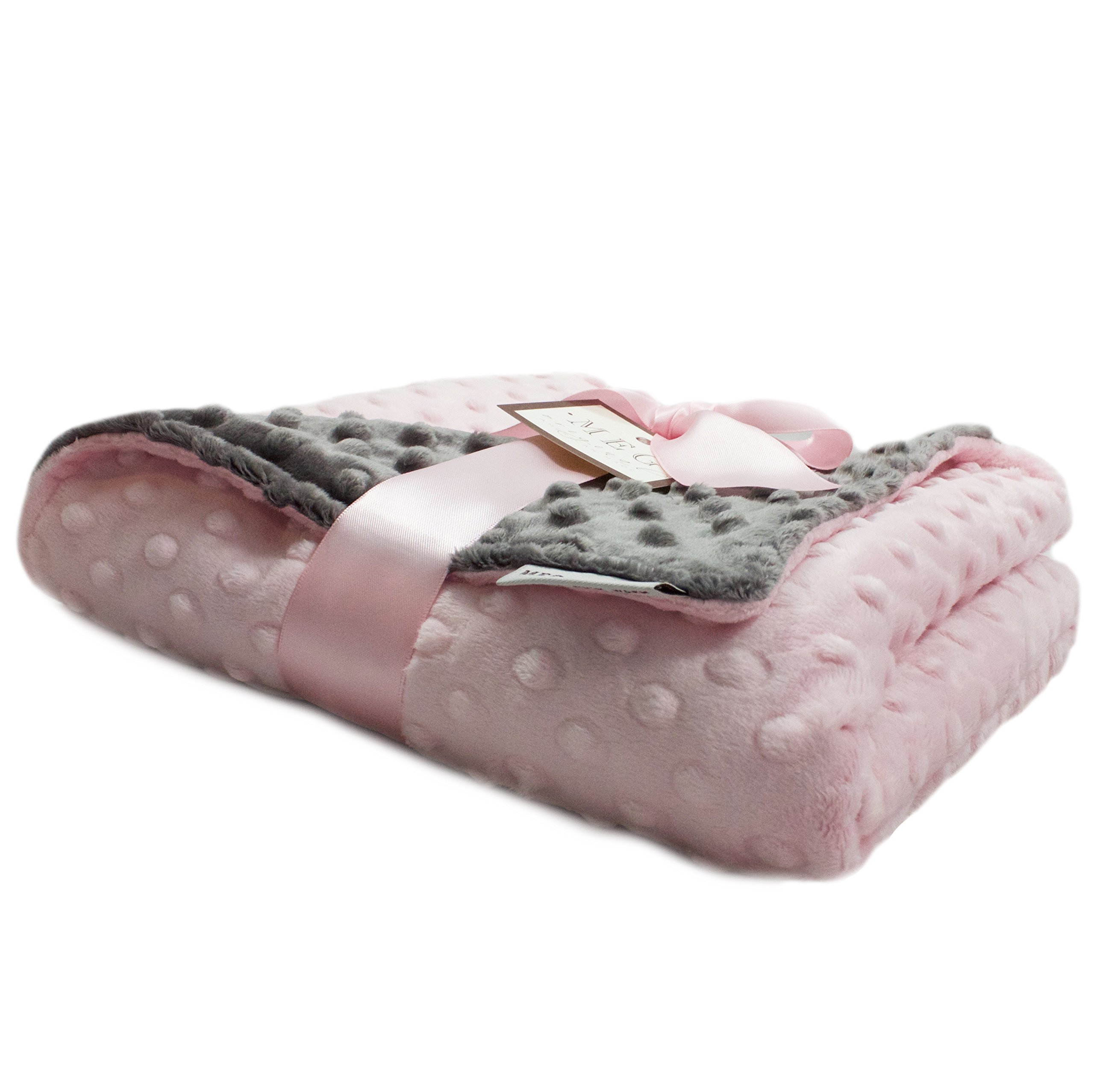 MEG ORIGINAL Minky Dot Baby Girl Blanket Pink & Charcoal Gray, 361