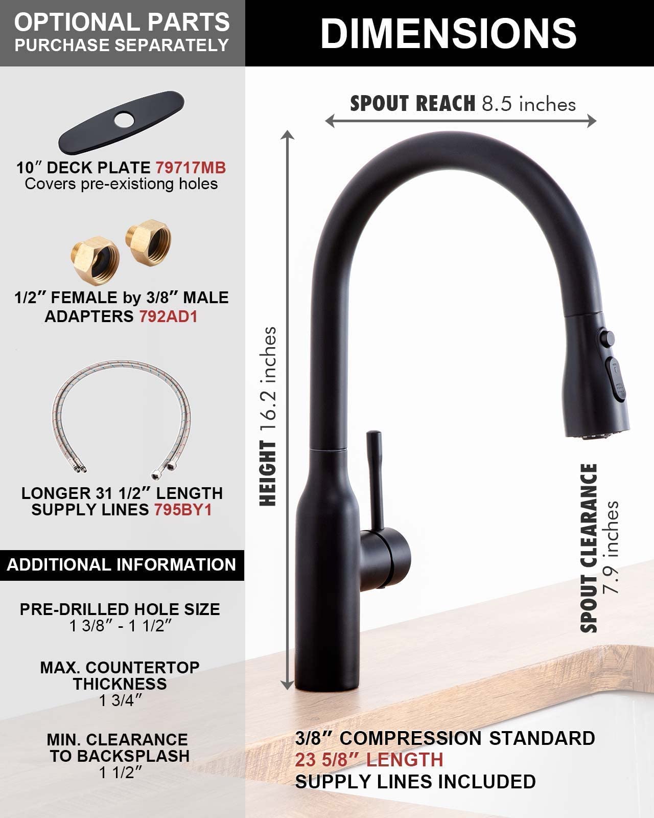 Darnok 79722MB Colin Black Kitchen Faucet with Pull Down Sprayer, 16-inch High-arc Magnetic Docking Kitchen Sink Faucet, Matte Black