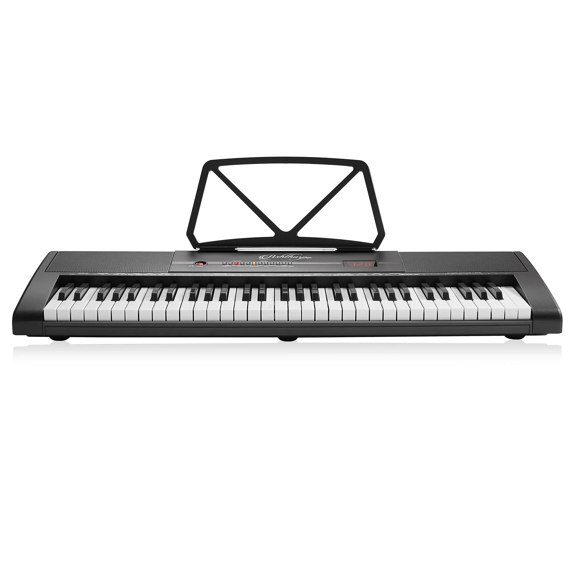 Ashthorpe 61-Key Digital Electronic Keyboard Piano, Beginner Kit with Stand, Bench, Headphones, Mic and Keynote Stickers