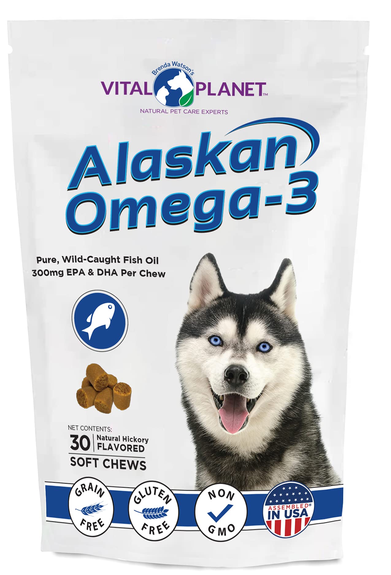 Vital Planet - Alaskan Omega-3 Soft Chews for Dogs, Wild Alaskan Fish Oil – 30 Hickory Flavored Soft Chews
