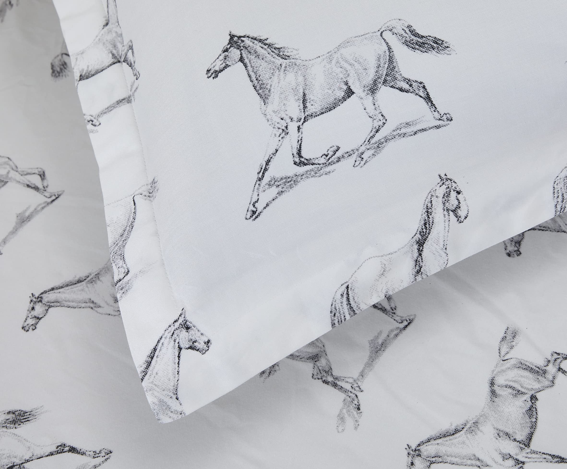 Melange Home Horses 400 Thread Count Cotton Duvet Set, Twin/Twin XL,Grey