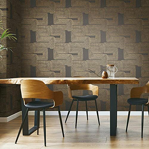 RoomMates RMK12213PL Nikki Chu Black and Metallic Gold Zulu Signature Peel and Stick Wallpaper