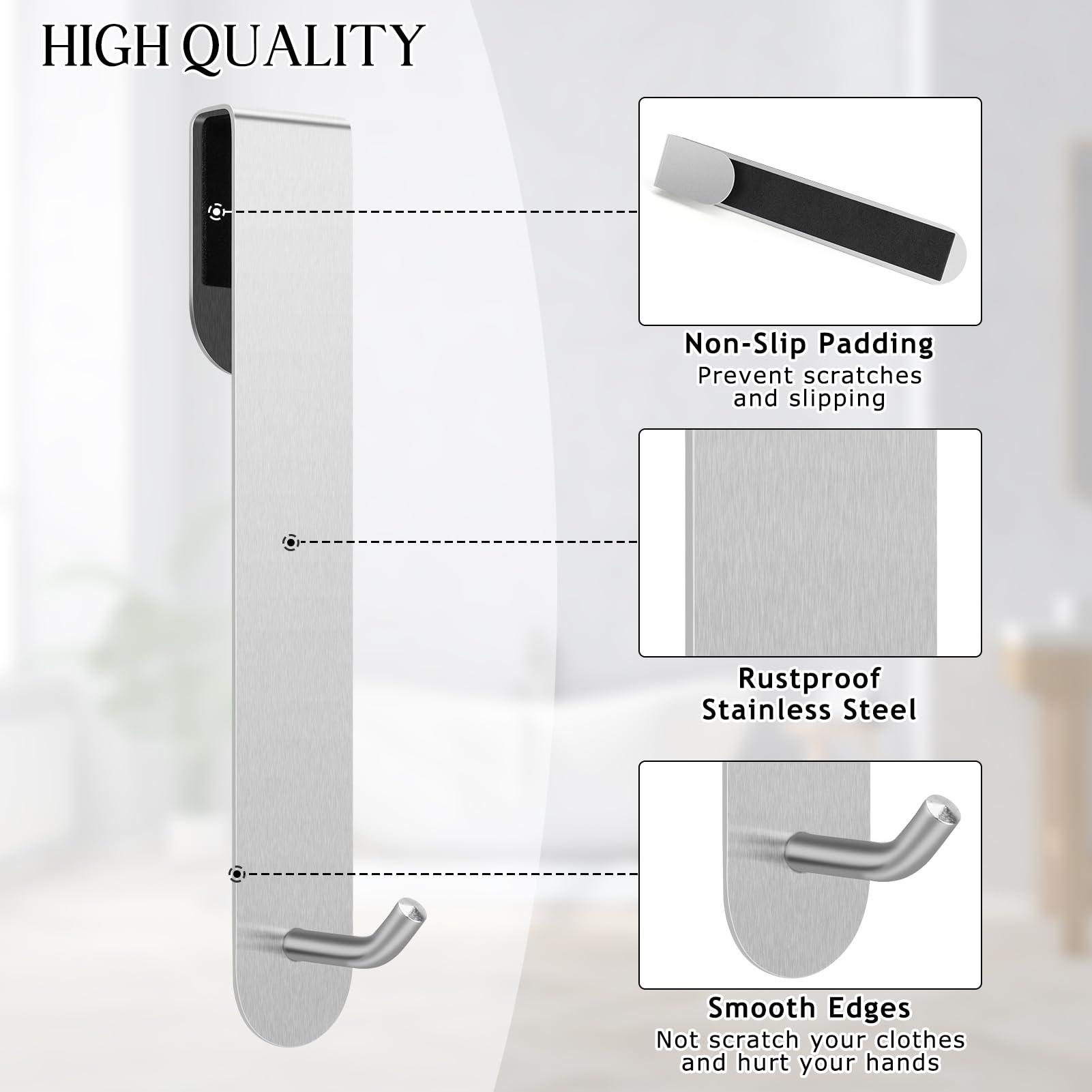 FYY Shower Door Hooks - 2 Pack 7" Over Door Towel Hooks for Bathroom Frameless Glass Shower Door, Heavy Duty Non-Slip Stainless Steel Hooks Rack for Robe Towel Sliver
