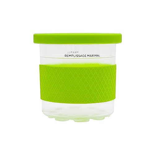 CXQ 4 Pack Replacement Ice Cream Pints with Silicone Lids and Sleeves，Compatible with Ninja Creami Ice Cream Maker, Model: NC301, NC300, NC299AMZ Series. (Grey/Blue/Green/Yellow)