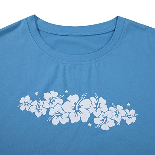 Hawaiian Flower Shirt Women Oversized Hawaii Tshirt Hibiscus Flower Tshirt Beach Shirt Summer Vacation Loose Tops