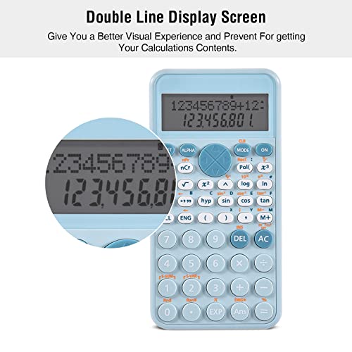 EooCoo 2-Line Standard Scientific Calculator, Portable and Cute School Office Supplies, Suitable for Primary School to College Student Use - Blue
