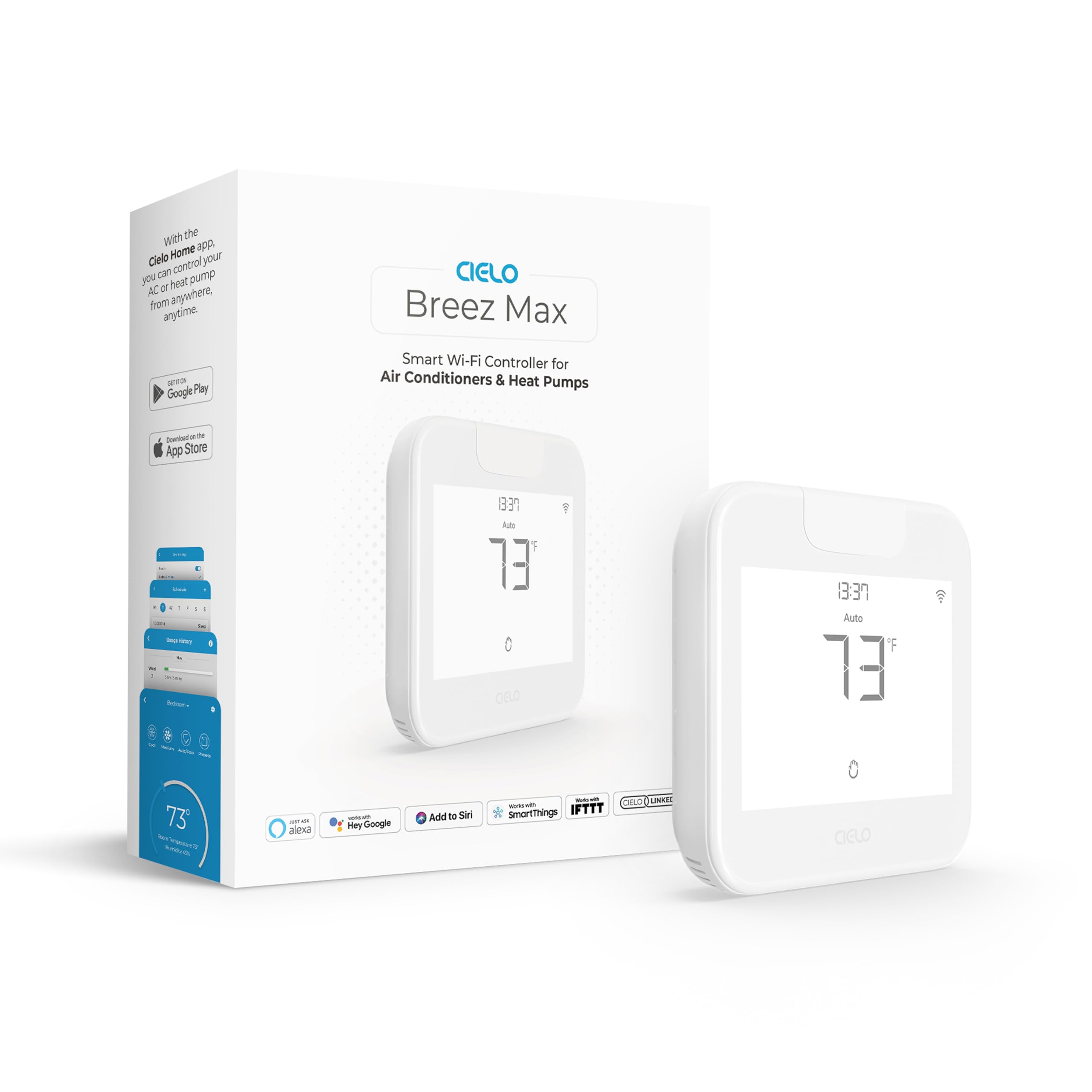 Breez Max | Smart AC Controller | WiFi Thermostat for Mini-Split, Window, Portable ACS/Heat Pumps | AI-Based Tech | Free App, No Subscriptions | Alexa, Google, Siri Shortcuts, IFTTT (White)