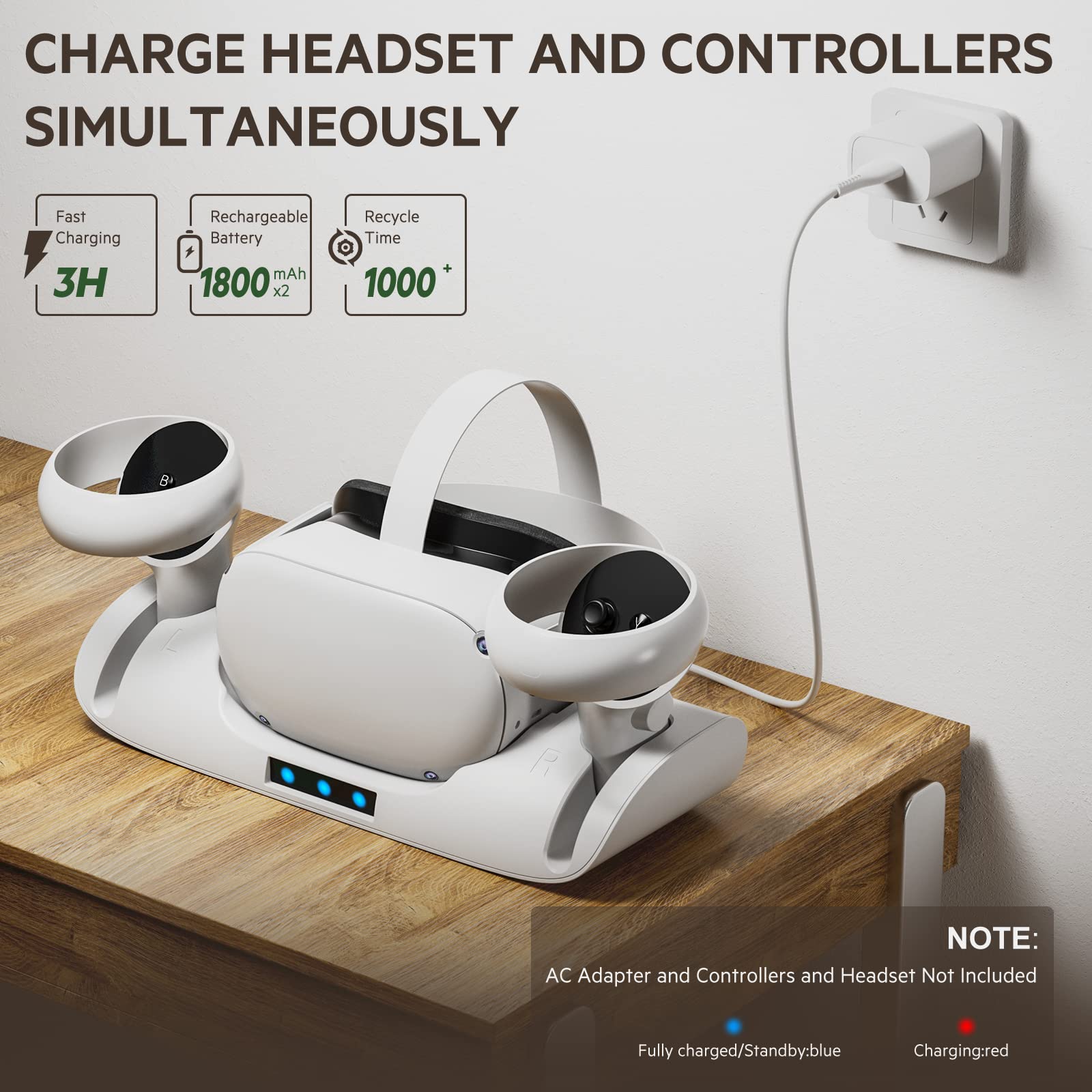 Augot Charging Dock for Quest 2 VR Headset Charging Stand for Quest 2 Magnetic Charging Station for VR Headset and Touch Controllers, High Speed Charging Stand, LED Indicator, 2 Battery Born for Game