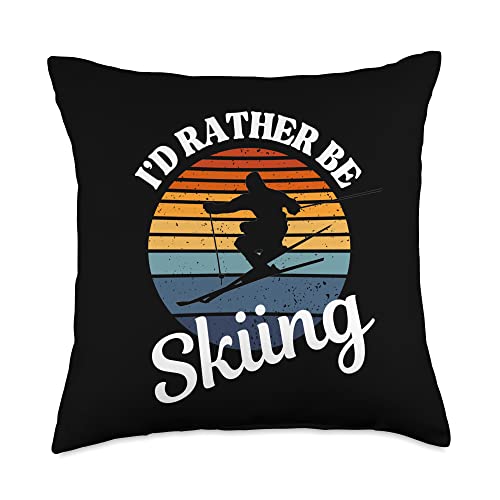 I’d Rather be Skiing Vintage Sunset Apparel I’d Rather be Skiing Vintage Sunset-Gift for Skier-Funny Throw Pillow, 18x18, Multicolor