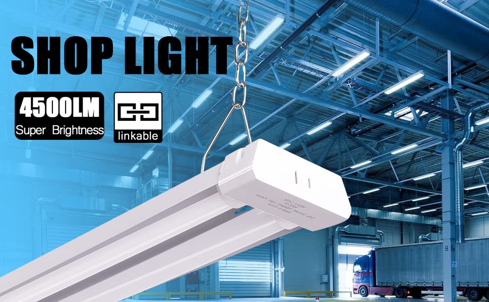 THKSGOD Linkable LED Shop Light 4ft,5000K Daylight White,led Shop Light for Garage 4500LM Super Bright,Shop Light for Workshop