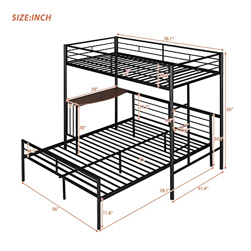 ATY Metal Bunk Beds Twin Over Full Size, L Shaped Steel Bedframe w/Desk & Built-in Ladder and Full-Length Guardrail, No Box Spring Needed, Black
