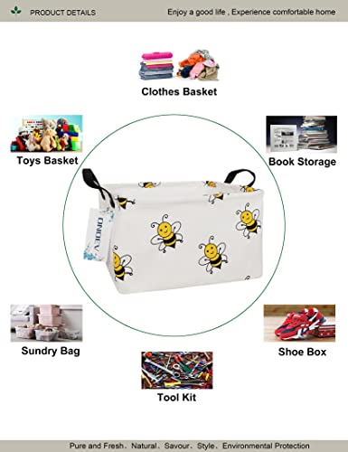ONOEV Rectangular Folding Laundry Basket, waterproof Canvas Basket,gift basket,Suitable for children's room,Office,Clothes,Toys Storage（Bee）