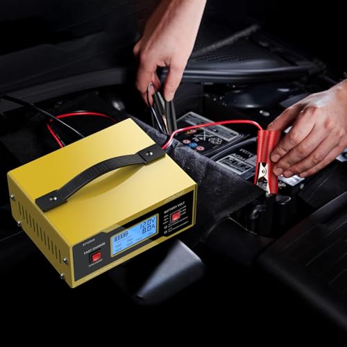 AUTOUTLET 6/8/12/14/16/24V Battery Charger Automotive Smart Car Battery Charger and Trickle Maintainer 0-10A Fully Automatic with Cable Clamps