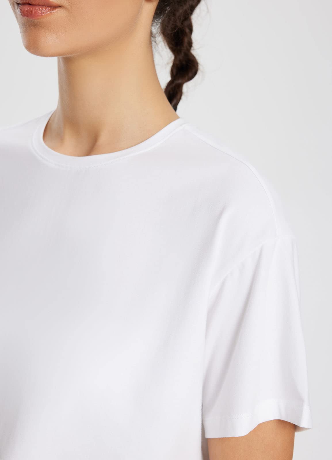 BALEAF Women's 𝐏𝐢𝐦𝐚 𝐂𝐨𝐭𝐭𝐨𝐧 Workout Crop Tops [Loose Fit] [Cute Crewneck] Short Sleeve Gym Athletic Casual T-Shirts White 3XL
