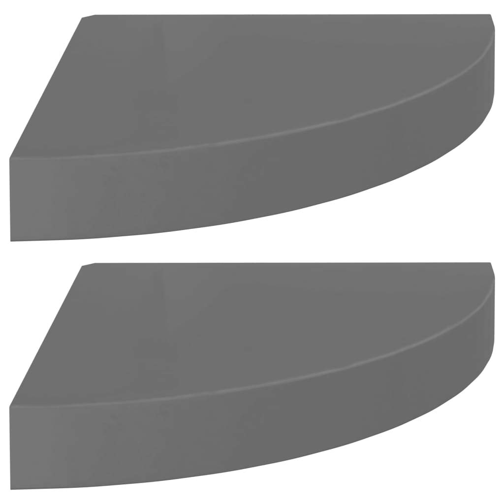 homiuse Floating Corner Shelves 2 pcs High Gloss Gray 9.8"x9.8"x1.5" MDF Shelves for Wall Decor Small Wood Shelf for Bedroom Living Room Laundry Room Bookshelf Wall Hanging Shelves Lack Shelf