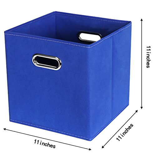 STOREONE Fabric Storage Bins Cubes Baskets Containers-(11X11X11") with Dual Handles for Shelf Closet, Nursery Home , Bedroom Organizers, Foldable Set of 3 (Dark Blue)
