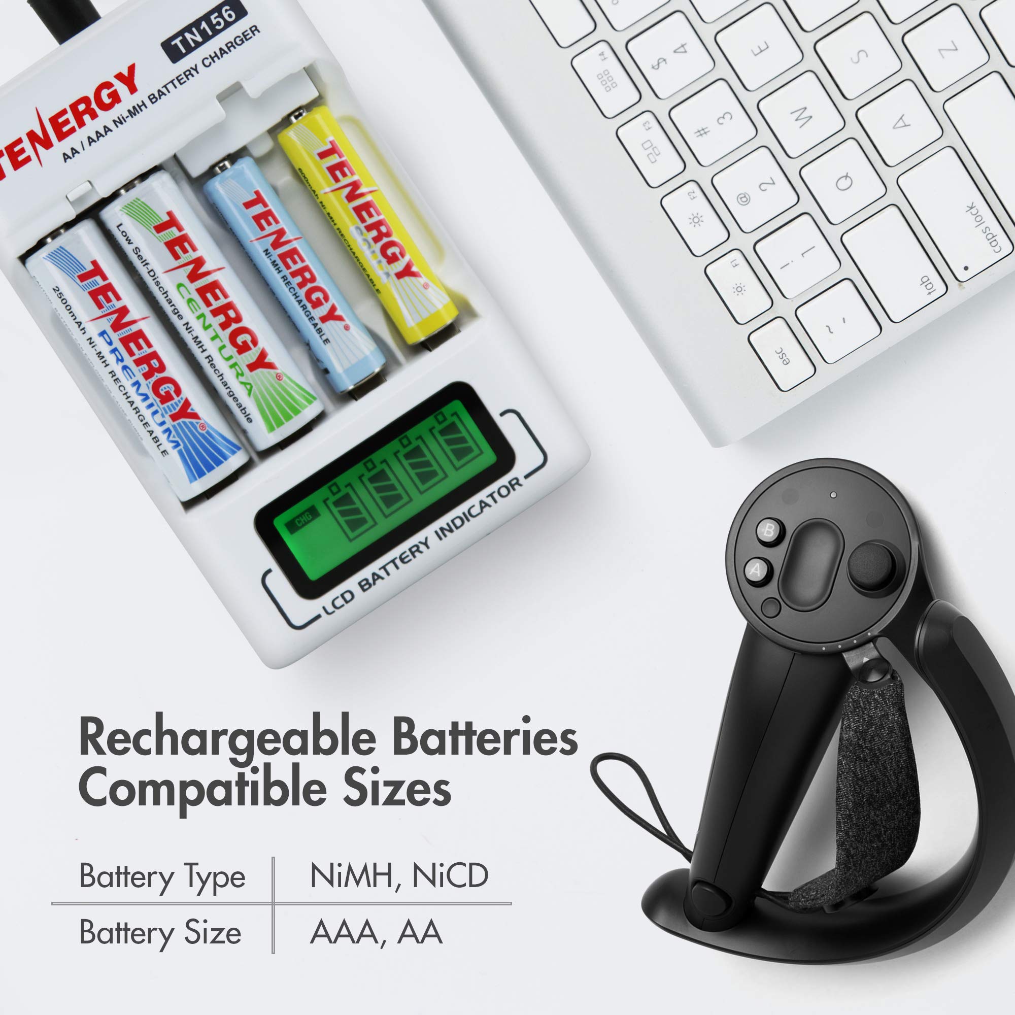 Tenergy TN156 4-Bay Compact AA/AAA NiMH NiCD LCD Battery Charger, Ideal Charger for AA and AAA Size Rechargeable Batteries for Everyday Electronics