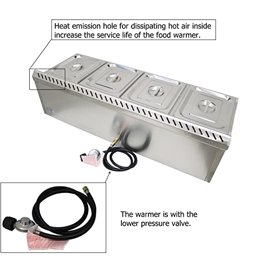 HayWHNKN 3-Pan LP Gas Food Warmer Propane Steam Table Stainless Steel Bain Marie Buffet for Parties (with Gas Regulator Valve) 1/2 * 4β