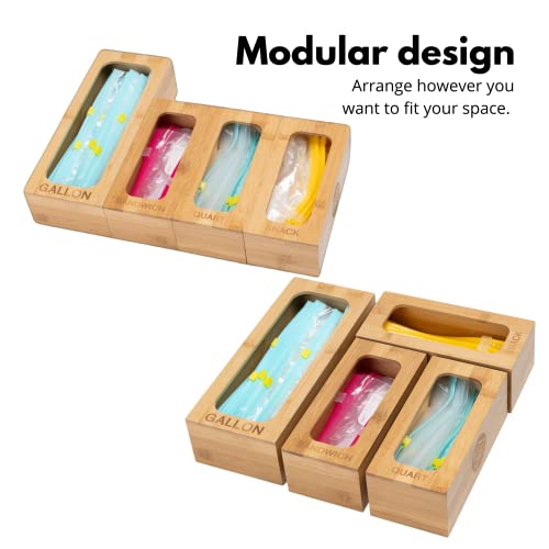 Happy Kubo - Bamboo Ziplock Bag/Food Storage Bag Organizer - Kitchen Organizers - (4 pieces plastic bag organizer)