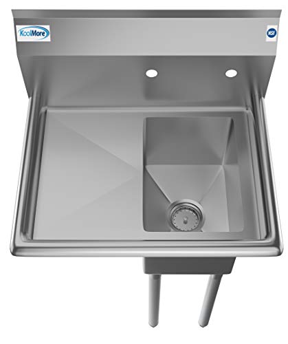 KoolMore 1 Compartment Stainless Steel Commercial Kitchen Prep & Utility Sink with Drainboard - Bowl Size 10" x 14" x 10", Silver, SA101410-12L3