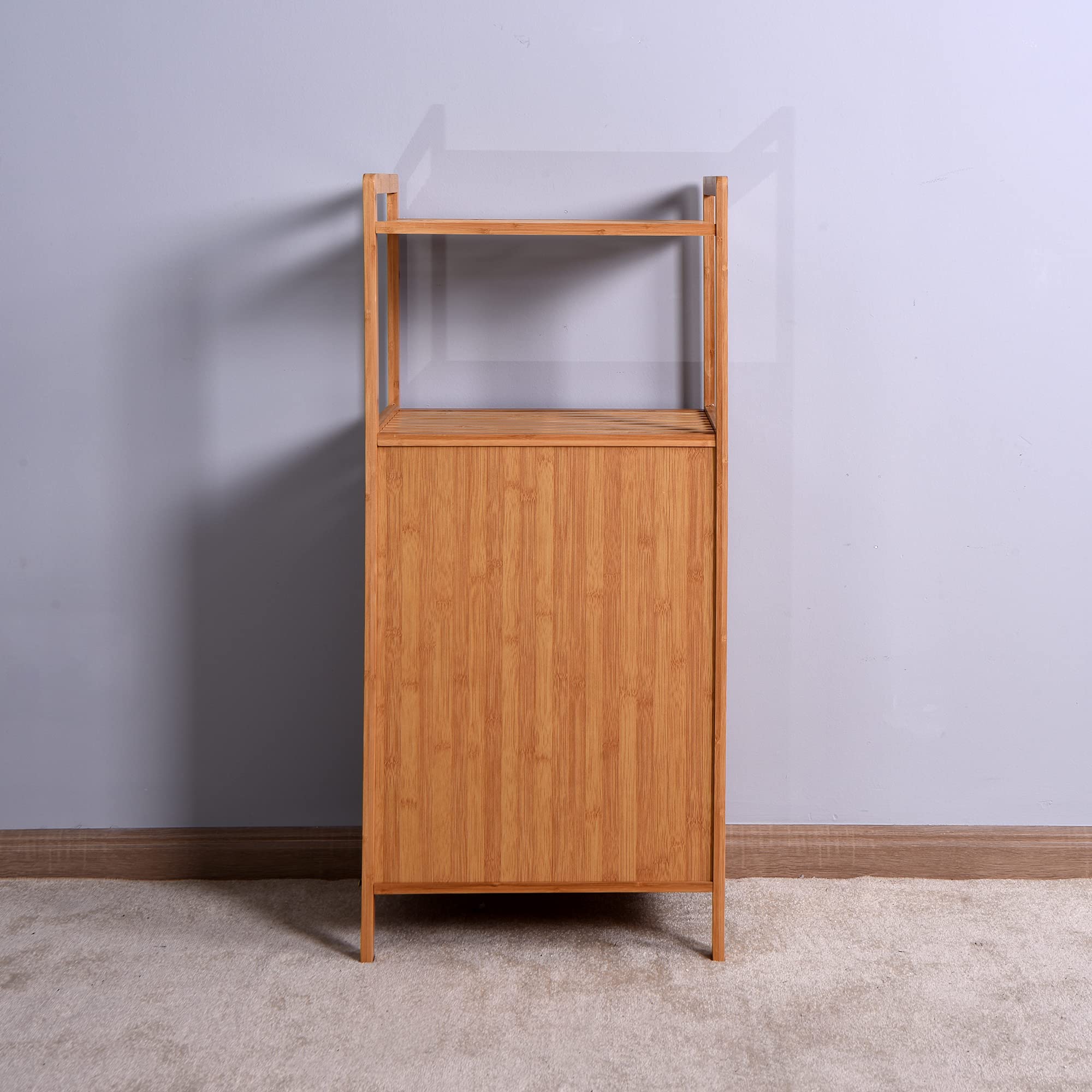 SSLine Bamboo Laundry Hamper Cabinet Organizer Floor Stand Bathroom Storage Shelf Cabinet with Tilt Out Laundry Basket Dirty Clothes Bag for Laundry Room Bathroom Bedroom Closet