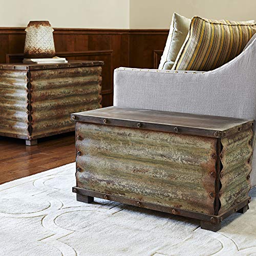 Household Essentials Vintage Metal Storage Trunk, Rustic Silver, Large