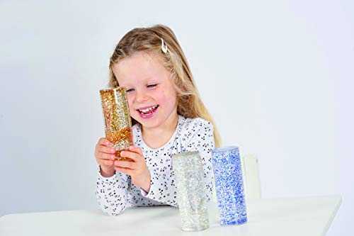 TickiT Sensory Glitter Storm - Set of 3 - Blue, Silver, Gold - Calming Glitter Tubes for Stress and Anxiety Relief - Encourage Focus and Concentration - Special Needs Toy