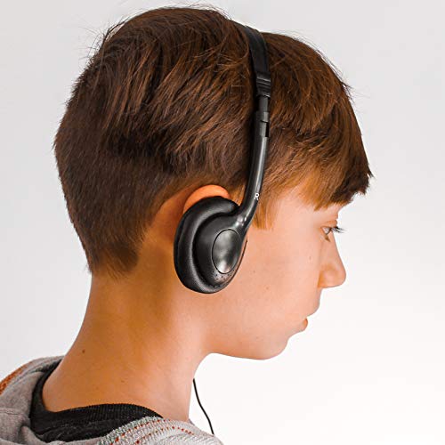 Soundnetic SNCCV Classroom Stereo Headphones with Leatherette Earpads and Volume Control, Black, Count of 10, Pack of 1