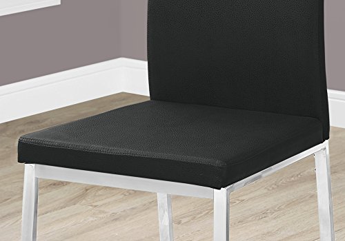 Monarch Specialties 1092 Chair, Set of 2, Side, Upholstered, Kitchen, Dining Room, Pu Leather Look, Metal, Chrome, Contemporary, Modern Chair-2Pcs, 17" L x 19.75" W x 38" H, Grey|Black