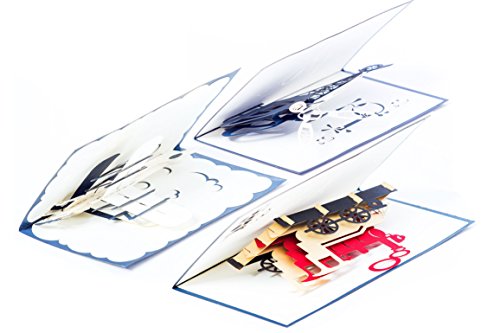 Pop Up Cards Set for Kids. Boys will Love these 3D Christmas or Happy Birthday Cards (4 Pack)