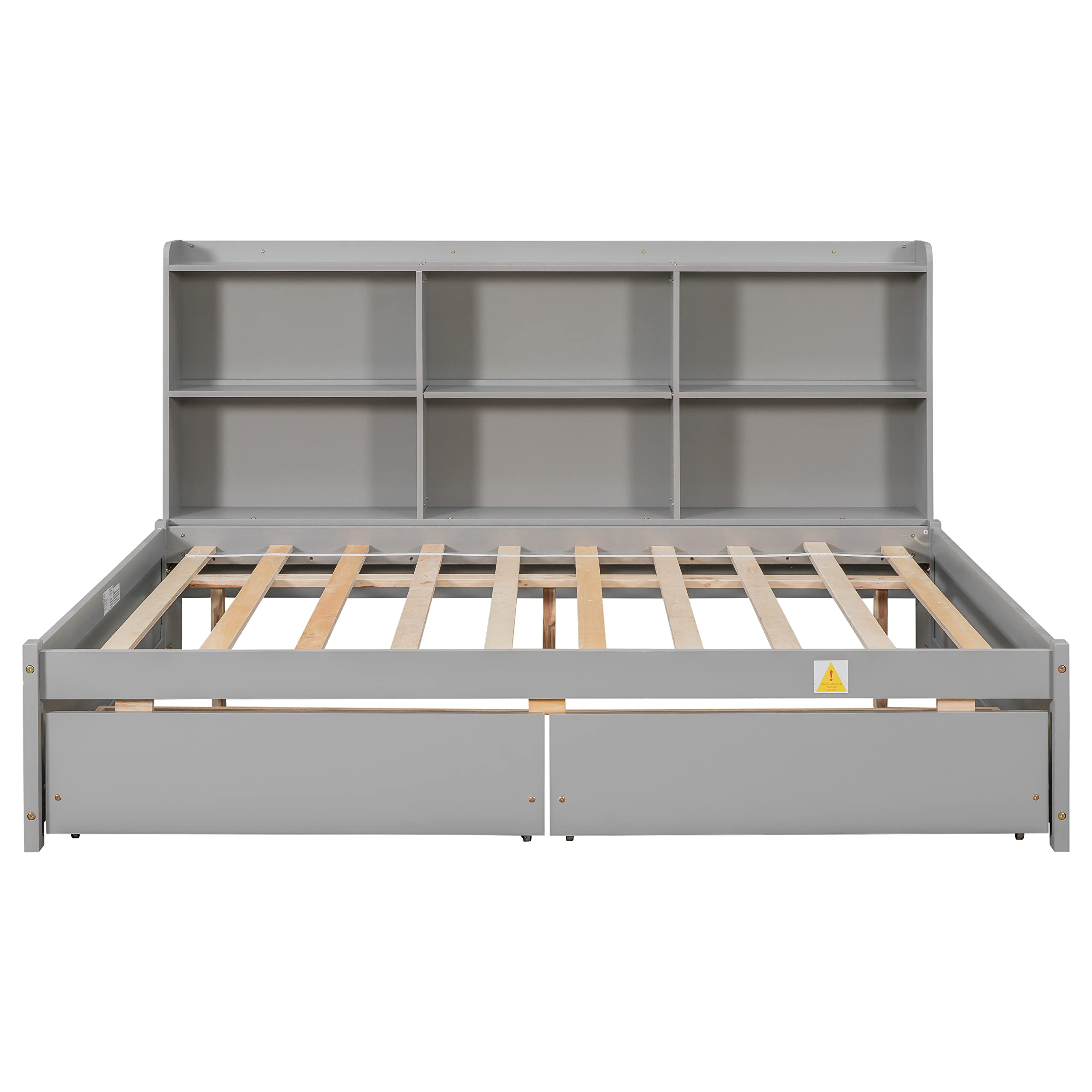 Harper & Bright Designs Full Captains Bed with Bookcase and Two Drawers, Wooden Full Size Daybed Frame with Storage,Space Saving Full Bed Frame for Girls Boys (Grey,Full)