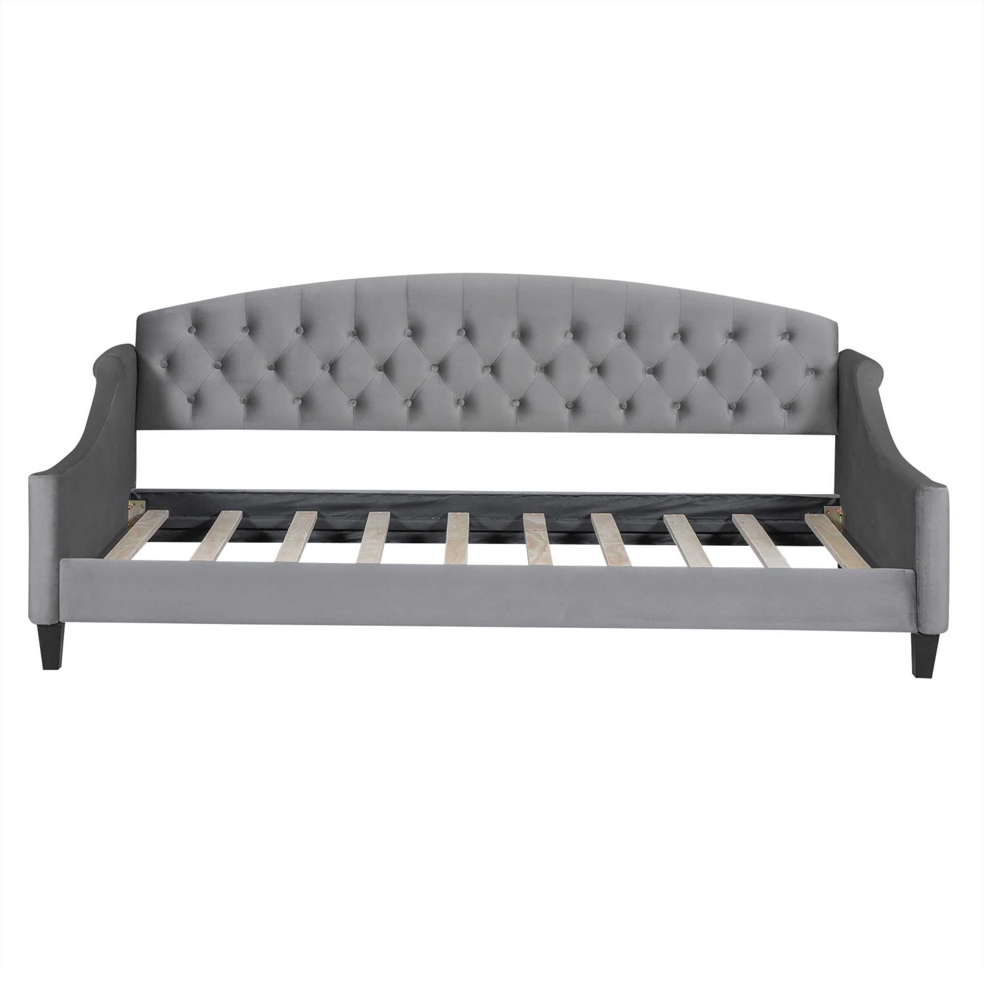 LZ LEISURE ZONE Twin Daybed, Twin Size Luxury Tufted Button Daybed, Upholstered Twin Daybed Frame, Sofa Bed for Bedroom Living Room, Grey