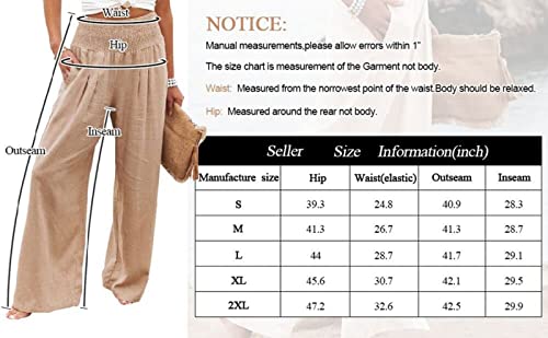 ERTUPE Women's Linen Palazzo Pants Boho Wide Leg High Waist Lounge Pant Elastic Casual Loose Solid Trousers with Pockets A-Black