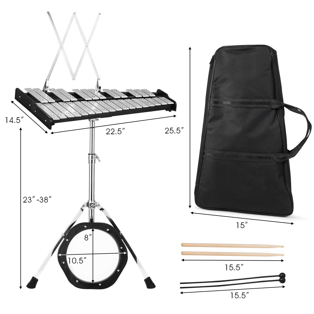 Giantex Foldable Glockenspiel Xylophone 30 Note, with Wood Base and 30 Metal Keys, 2 Mallets, Carrying Bag, Professional Glockenspiel Xylophone Percussion Instrument for Adults and Kids