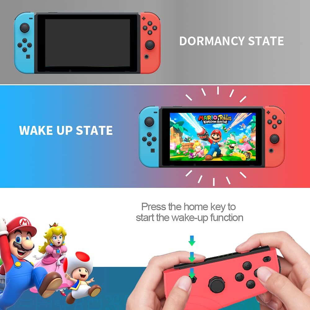 Switch Controllers, Replacement for Joycon Controllers with Grip Dual Shock Wake-Up Plug and Play, (L/R) Controller Compatible for Nintendo Switch/Switch lite (Blue and Red)