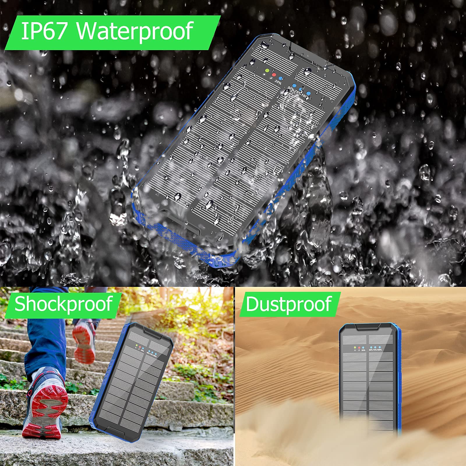 ANYFONG Solar Power Bank, 30000mA PD20W QC3.0 USB C Fasting Charging Solar Charger 10W Wireless Portable Phone Charger Power Bank, Battery Charger with Camping Light