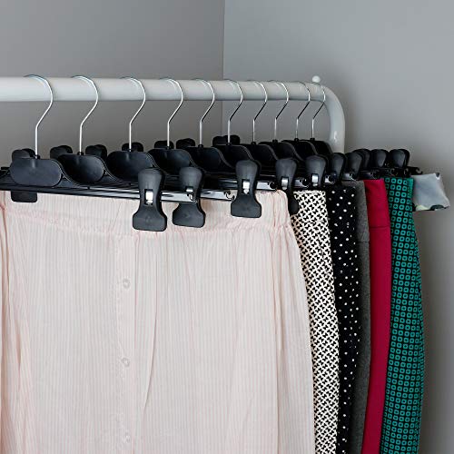HANGERWORLD Skirt & Pant Hangers with Clips - Pack of 10, Black - 13.4inch Wide with Adjustable Clips and Swivel Hook