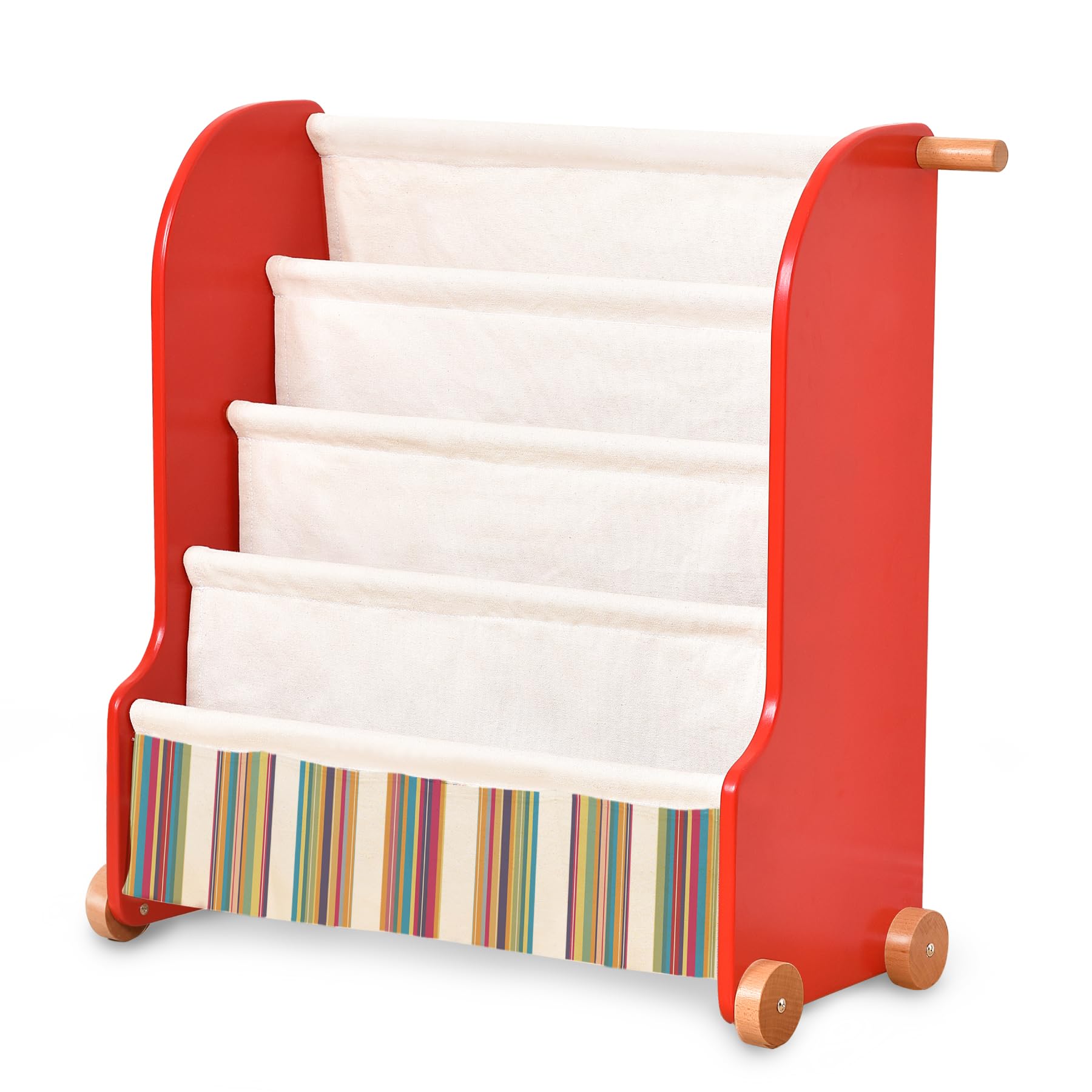 Bolocon Kids Car-Shaped 5-Tier Sling Book Rack Features Two Top Handles for Toddler Boys and Girls Gift,Storage Bookcase Bookshelf Organizer with Deep Canvas Sleeves (Racing Red)