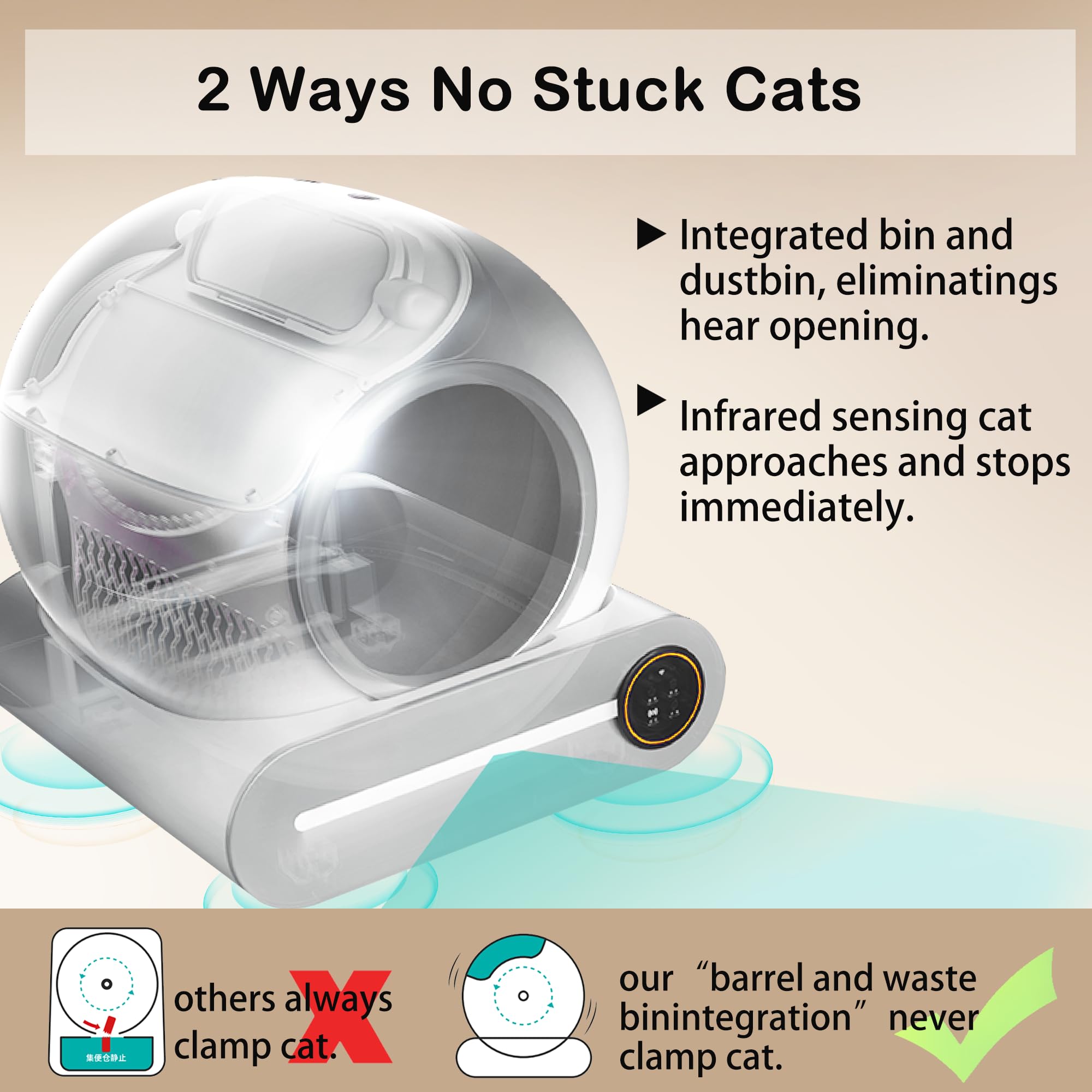 Angol Shiold Automatic Self Cleaning Cat Litter Box 65L Extra Large Capacity Smart Kitty Litter Box with App Control/Odor Removal/Low Noise for Multiple Cats (Silver)