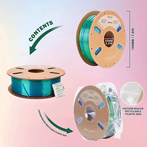 ERYONE Silk Dual Color Filament PLA 3D Printer 1.75mm +/- 0.03mm, Coextrusion Filament PLA Shiny Filament 1kg(2.2lbs), Blue Green