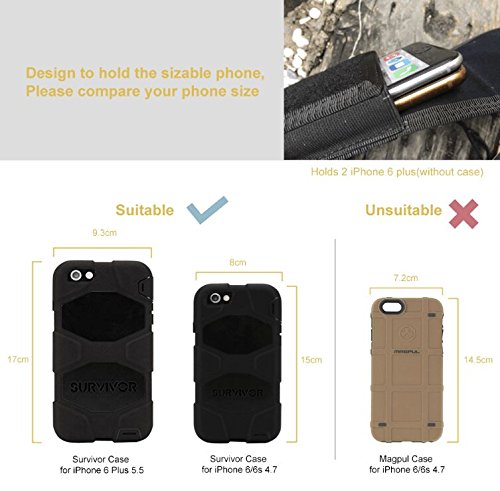 OneTigris Large Smartphone Pouch for 5.5"/6.1" Phone with Slim Survivor Case (Black)