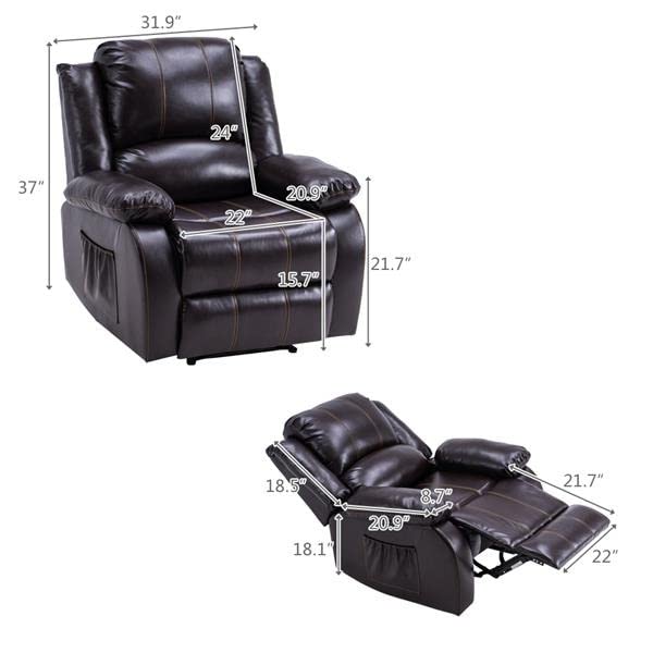 Angola AFLHYJK Electric Lift Function Recliner Massage Chair Dual Motor Dark Brown Comfortable&Durable Fabric PU Easy Adjustment