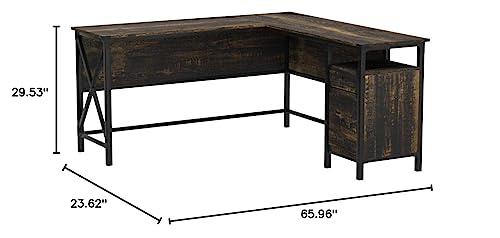 Sauder Steel River L-Shaped Desk, L: 59.84" x W: 57.32" x H: 29.53", Carbon Oak Finish
