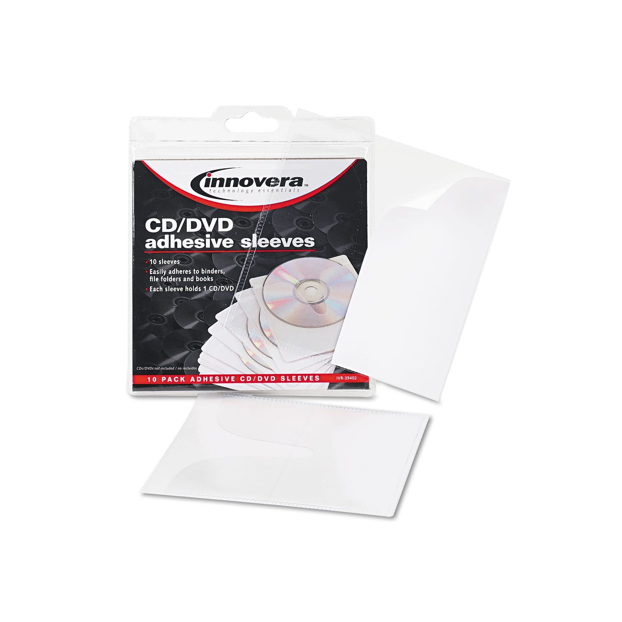 Innovera 39402 Self-Adhesive CD/DVD Sleeves (Pack of 10)